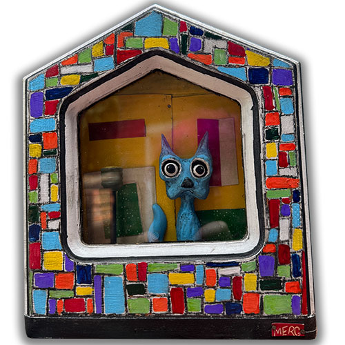 Brian Mergenthaler 8" Blue Cat in a Window DF3552 - Christopher Park ...