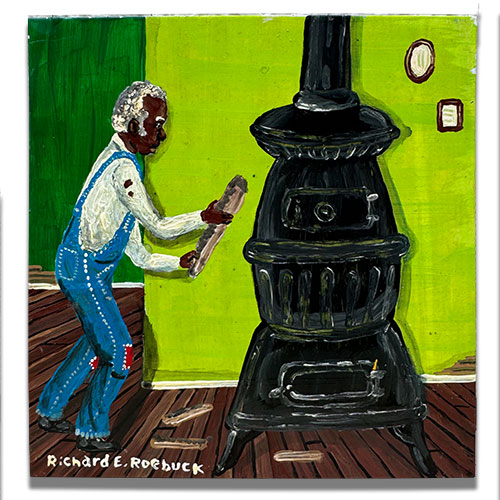 Richard E Roebuck 6.5x6.5 Man & His Stove WP4336 - Christopher Park Gallery